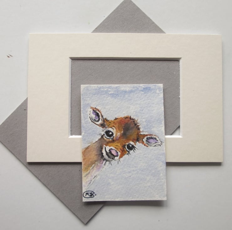 SOLD - Fawn Deer Original Miniature ACEO painting - Folksy