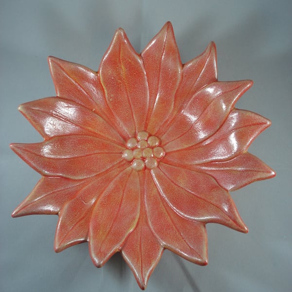Ceramic Red Poinsettia Flower Ornamental Decora... - Folksy