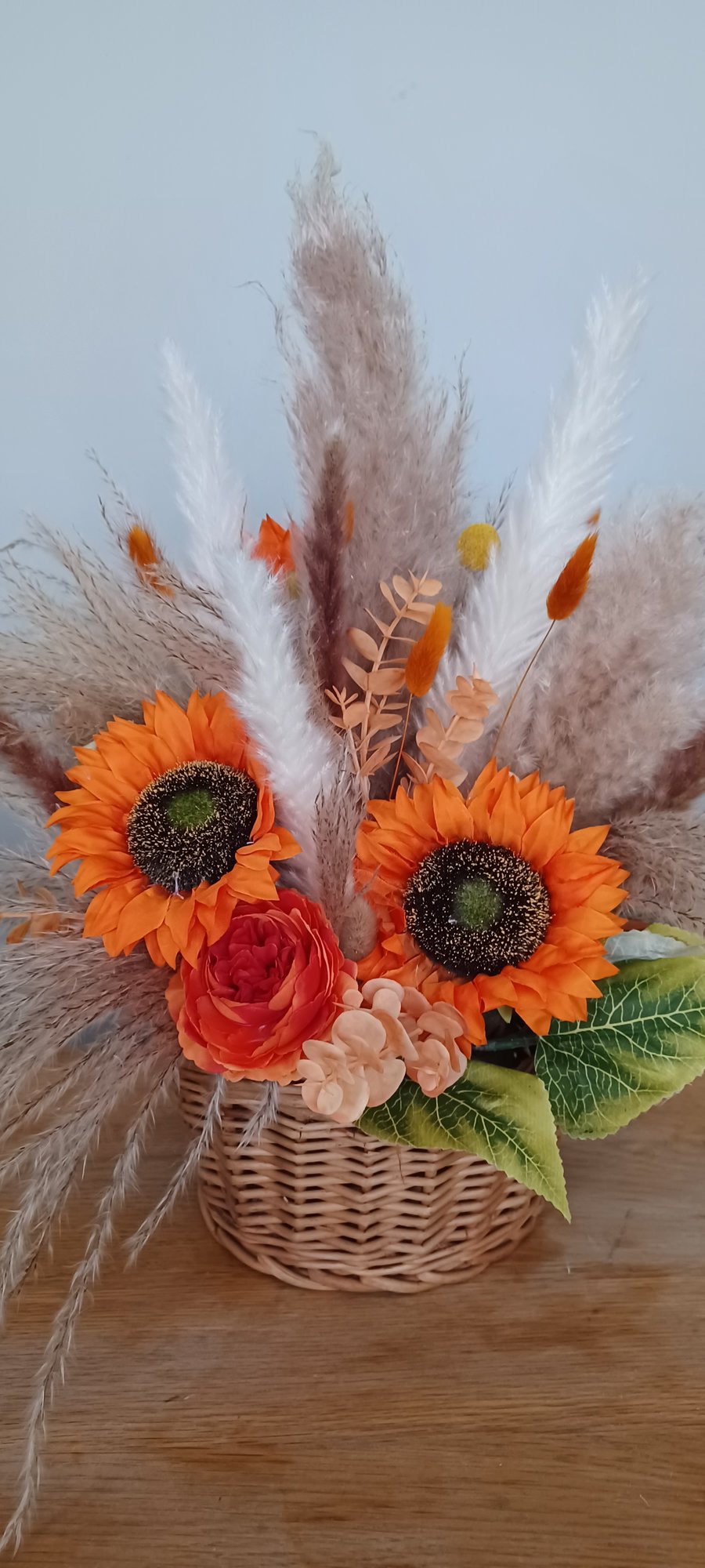 Fabulous Fiery Sunflower and Pampas Basket - Folksy