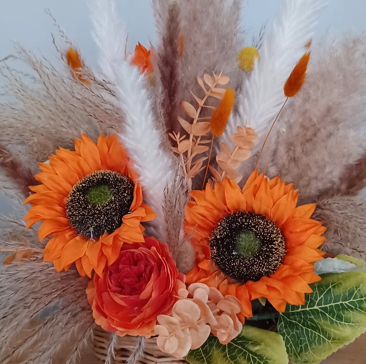 Fabulous Fiery Sunflower and Pampas Basket - Folksy