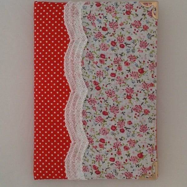 Padded, fabric covered A6 notebook (red) - Folksy