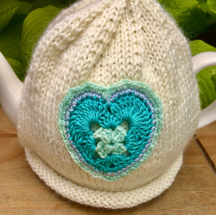 Turquoise Heart Tea Cosy, Vintage Crochet Tea Cozy - Folksy