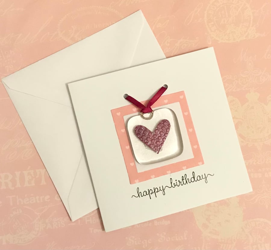 Birthday Card with Fused Glass Decoration - Folksy