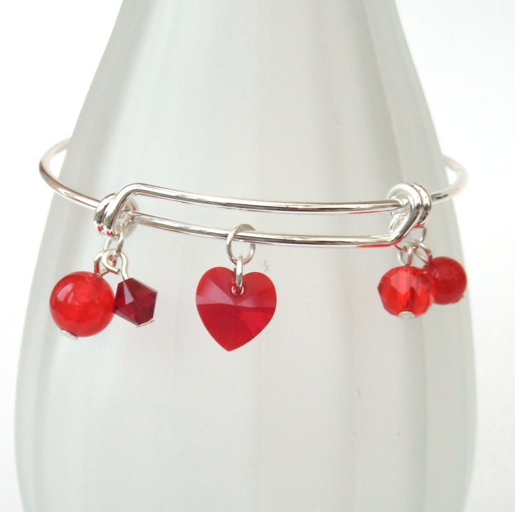 Red gemstone and crystal bangle bracelet, with ... - Folksy