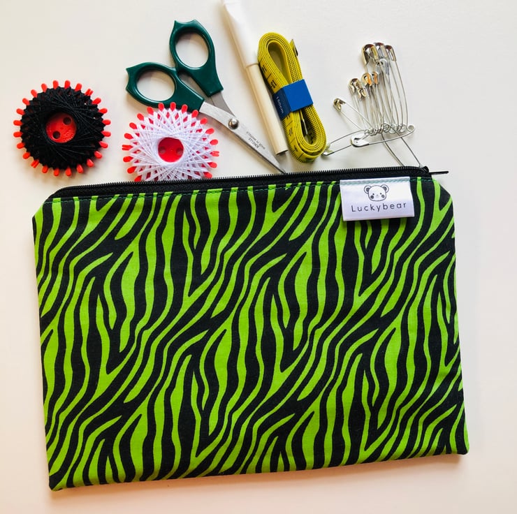 Zingy green animal print pouch, medium zip pouc... - Folksy