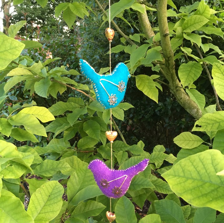 Felt hanging birds, string of birds, bird garla... - Folksy