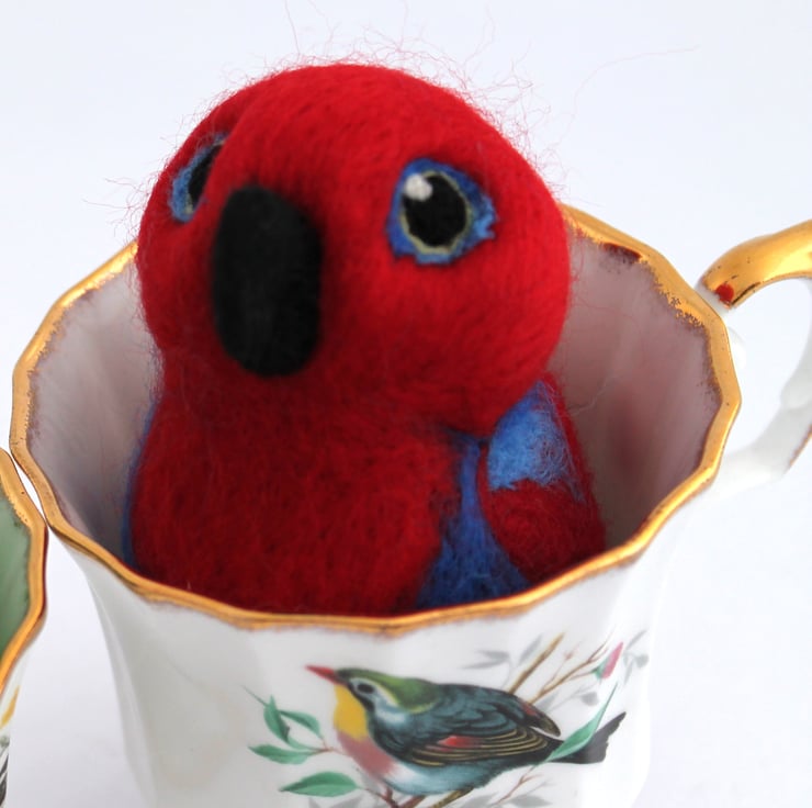 Needle Felted Red Parrot Red Eclectus Bird - Folksy