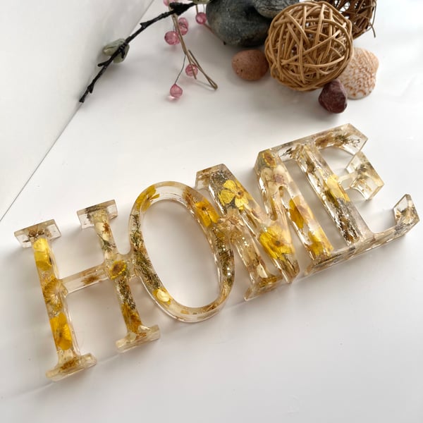 Floral flower Resin Yellow handmade Home Sign F... - Folksy