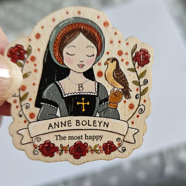 Anne Boleyn Wooden Pin Badge – Tudor Queen Illu... - Folksy
