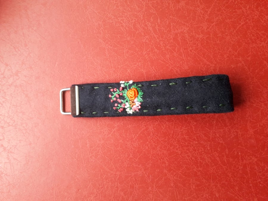 Loop keychain hand embroidered with beautiful r... - Folksy