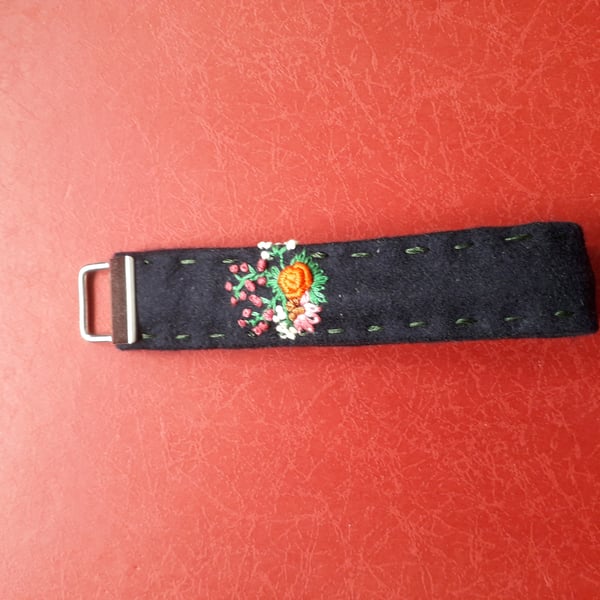 Loop keychain hand embroidered with beautiful r... - Folksy