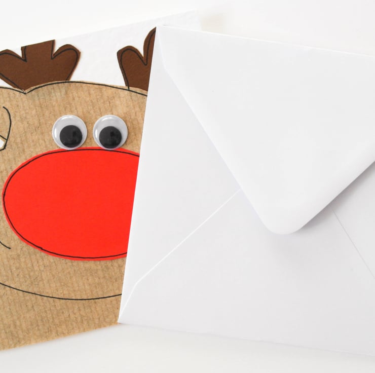 Rudolph the reindeer handmade Christmas card, C... - Folksy