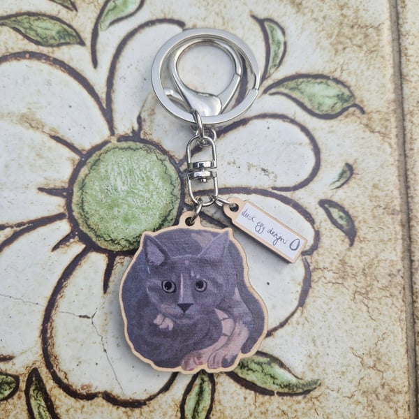 Luna Grey Cat Keyring - Folksy