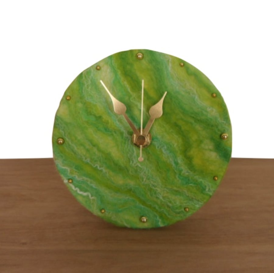 Desk clock, nuno felted in green, 12.5cm - Folksy