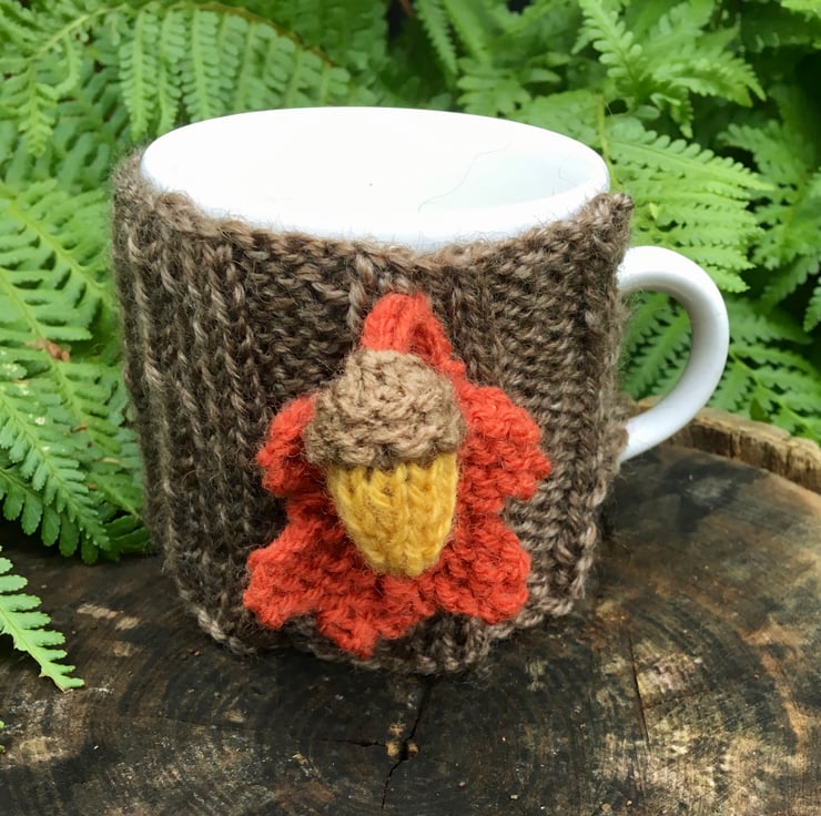 Woodland Mug Cosy, Rustic Acorn and Oak Leaf Cu... - Folksy