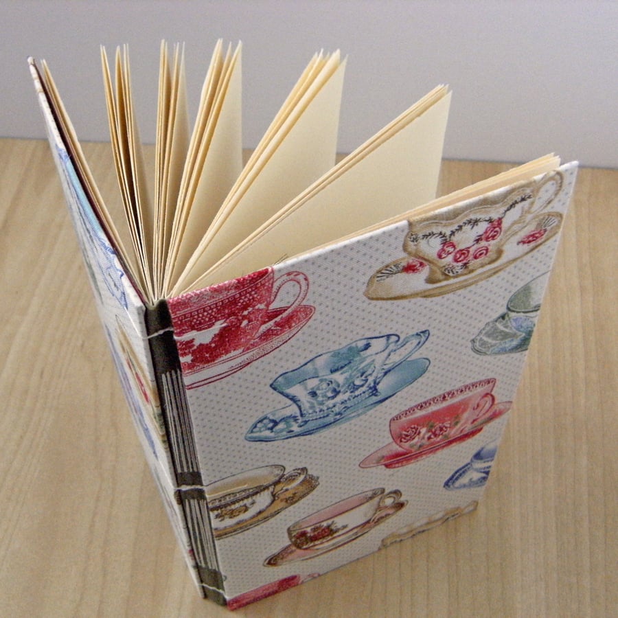 Cup of Tea Notebook, hand bound fabric covered ... - Folksy