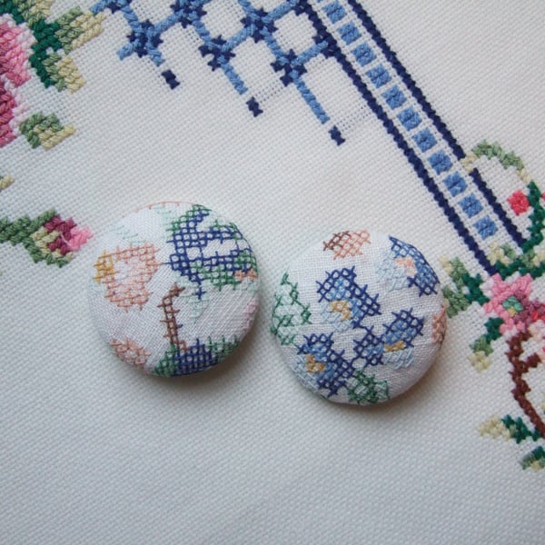 Two jumbo extra large buttons covered with vint... - Folksy