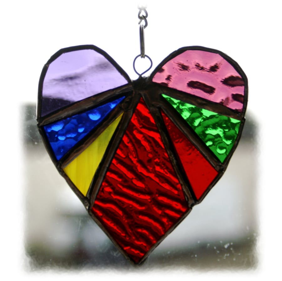 Love Heart (Rainbow) 8cm - Stained Glass Sunca... - Folksy