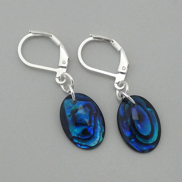Hinged earrings with blue abalone shells with s... - Folksy