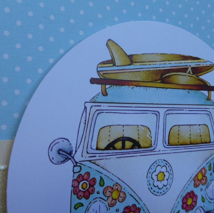Retro Flower Power Camper Van Card - Folksy