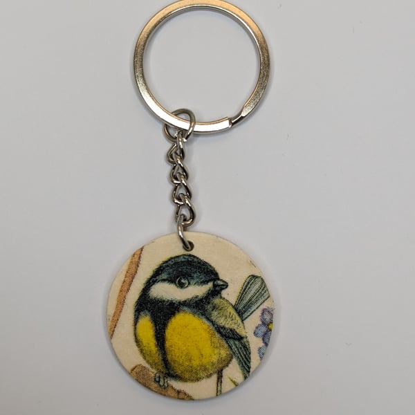 Great tit garden bird, wooden keyring, gift for... - Folksy