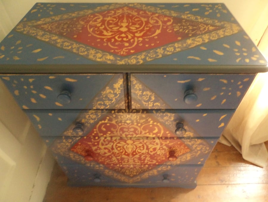 Wooden drawers with original hand painted boho ... - Folksy
