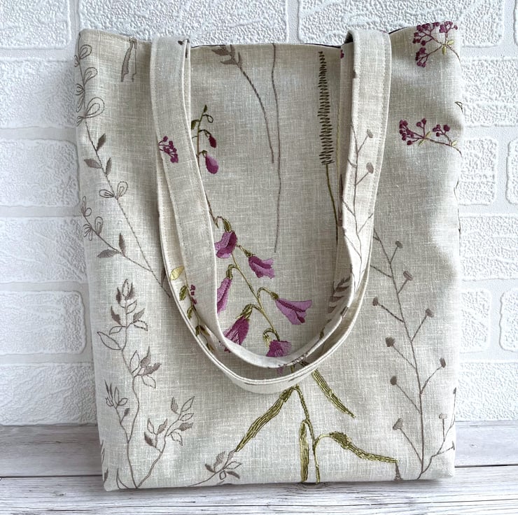 Cottage Garden Tote Bag with Embroidered Pattern - Folksy
