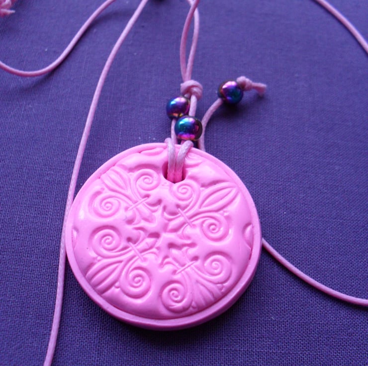 Pink Polymer Clay Pendant - Folksy