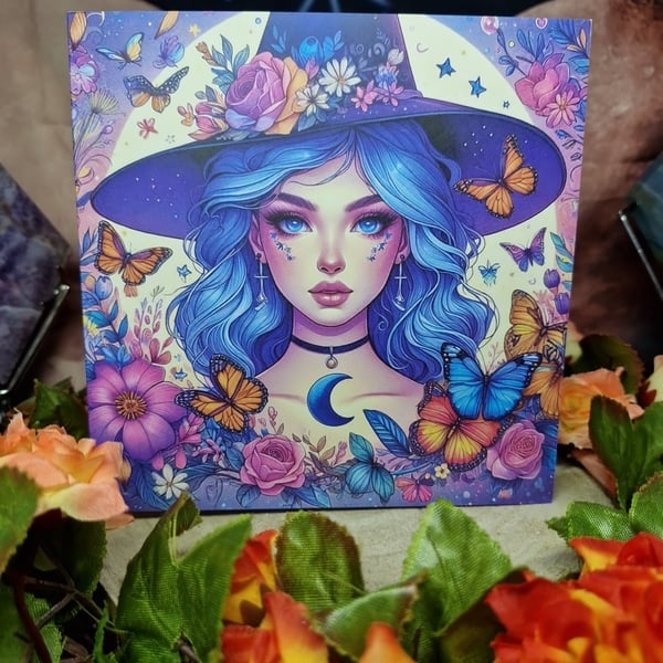 Beautiful Illustrated Witch With Butterflies &a... - Folksy