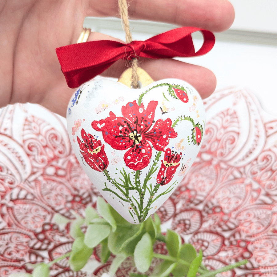 Poppy ceramic heart bauble - Folksy