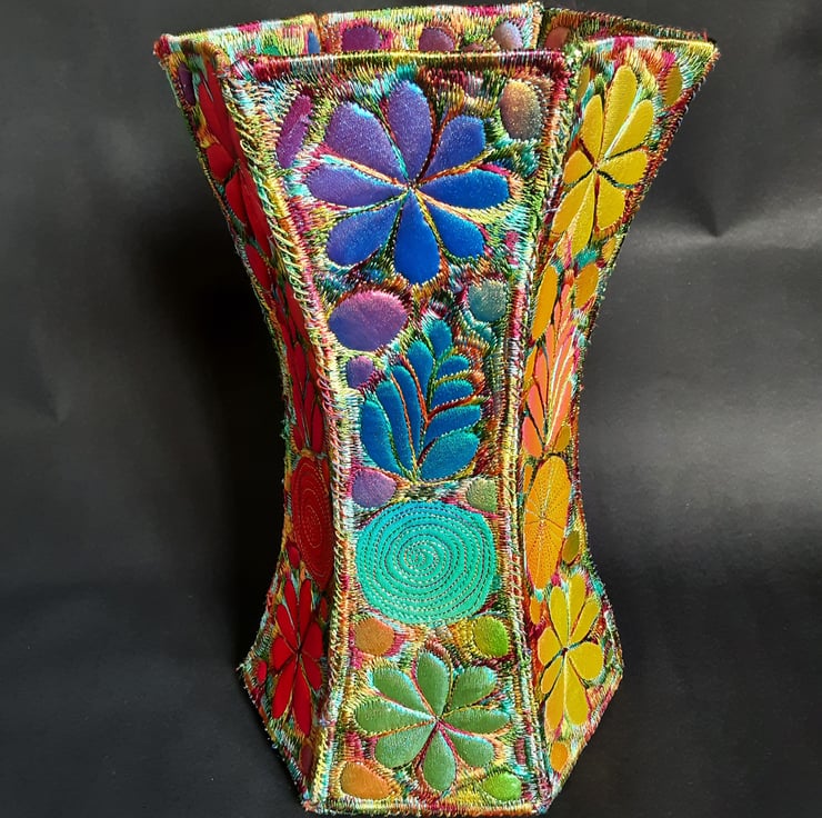 Vase Textile Art with Free Machine Embroidery - Folksy