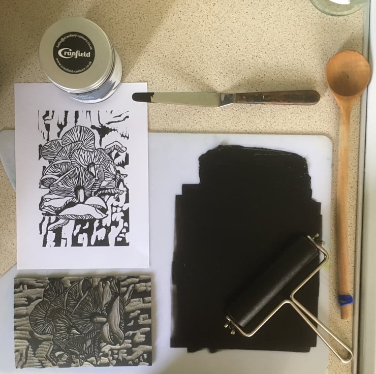 Original linocut Velvet Shank 3 - Folksy