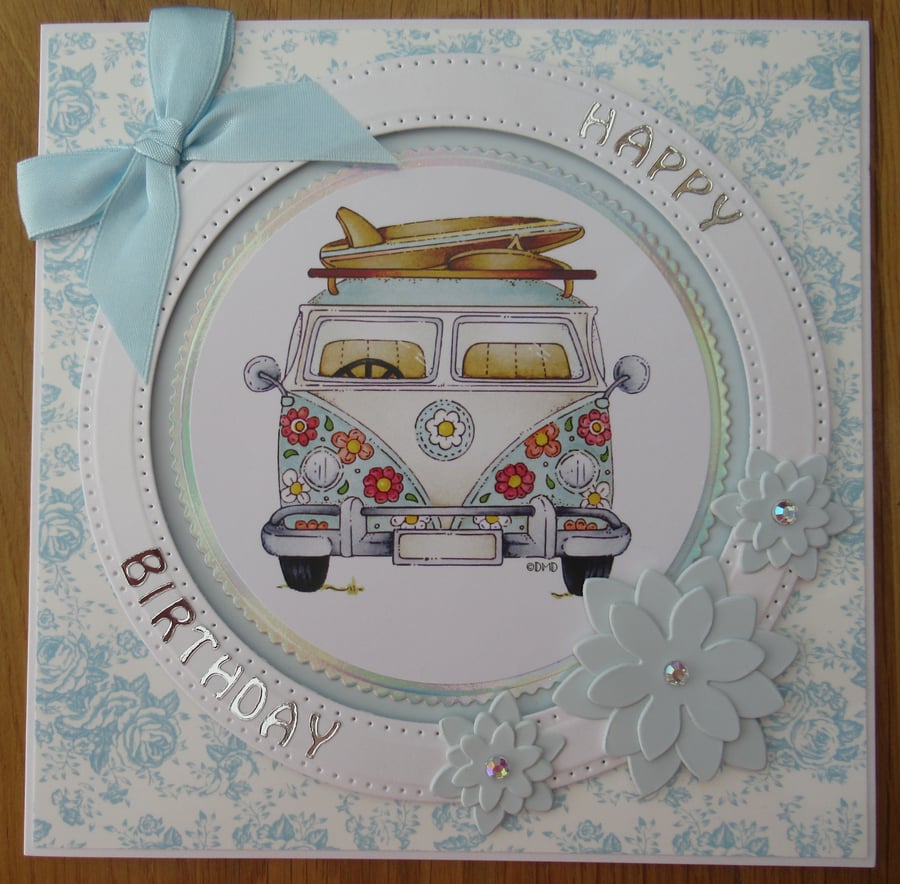 Camper Van - 7x7" Birthday Card - Folksy