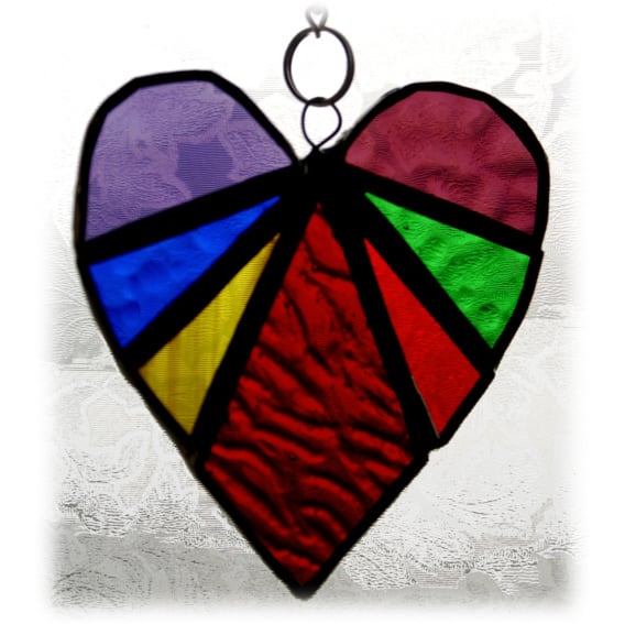 Love Heart (Rainbow) 8cm - Stained Glass Sunca... - Folksy