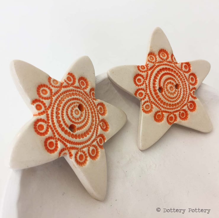 Two Large ceramic starfish buttons pottery star... - Folksy