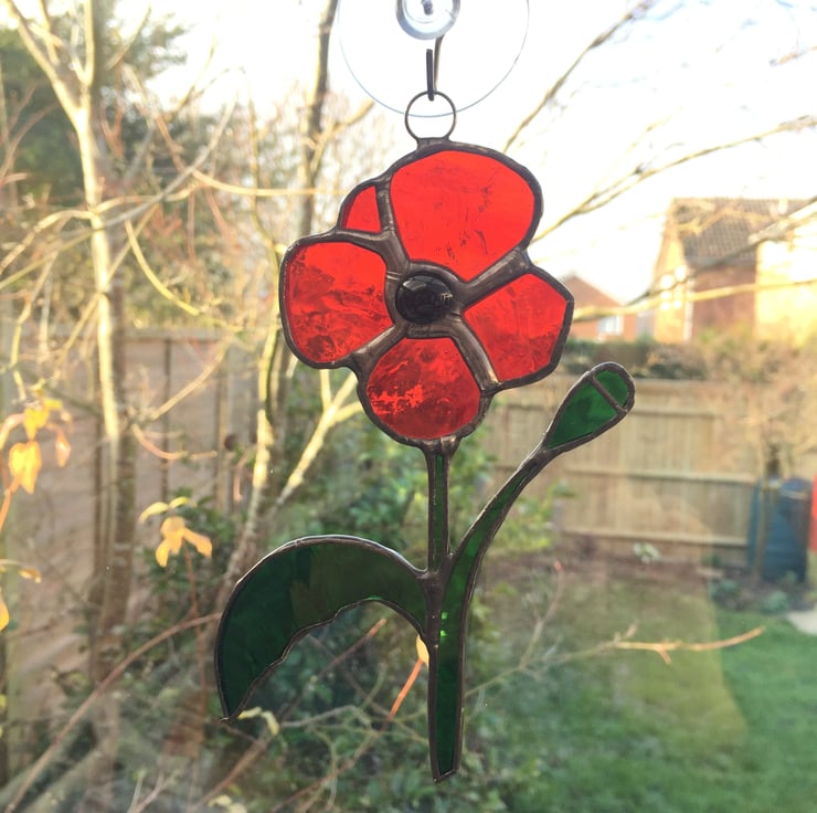 Stained Glass Poppy Suncatcher - Handmade Windo... - Folksy