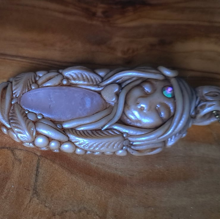 Rose Quartz Crystal and Polymer Clay Goddess Am... - Folksy