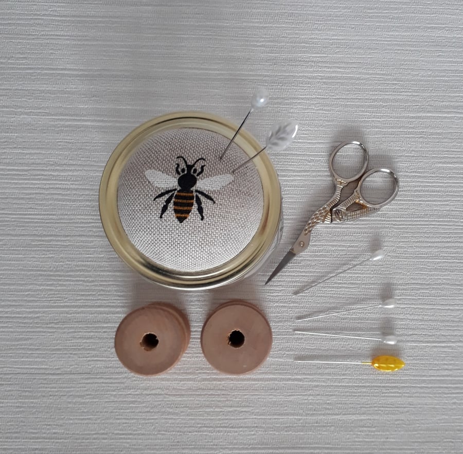 Pin cushion jar with screw lid for pins and nee... - Folksy