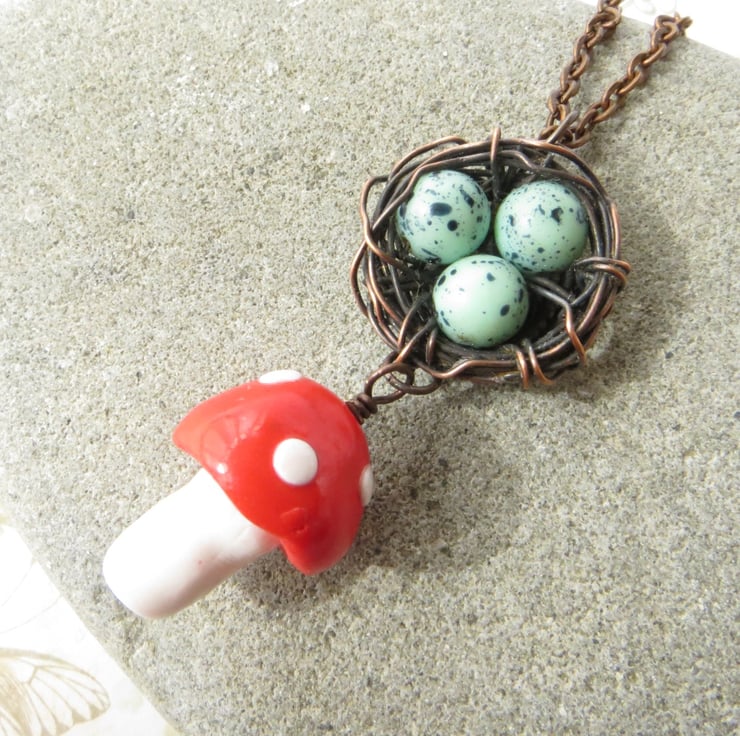 Birds Nest Necklace, Copper Nest Pendant, Toads... - Folksy