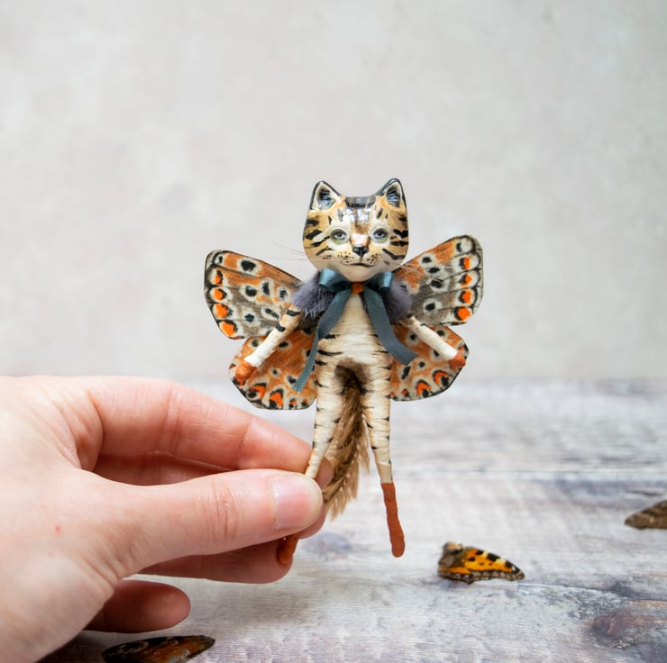 Miniature cat figurine. Quincy the cat butterfl... - Folksy