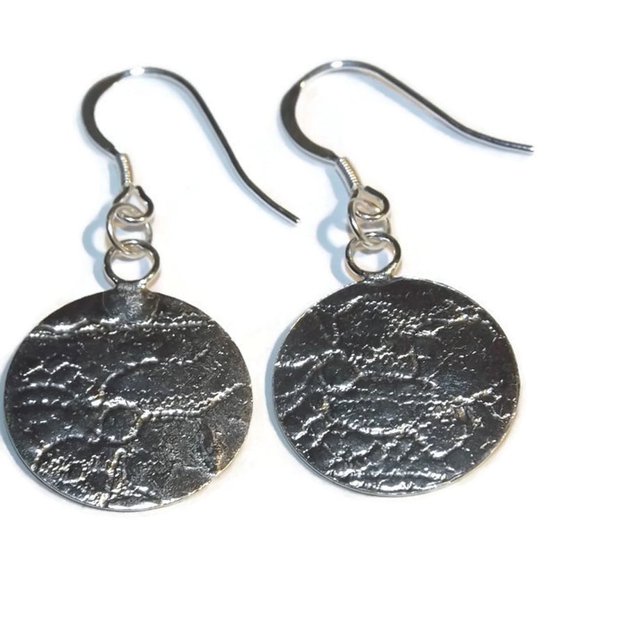small, sterling silver, lace textured earrings - Folksy