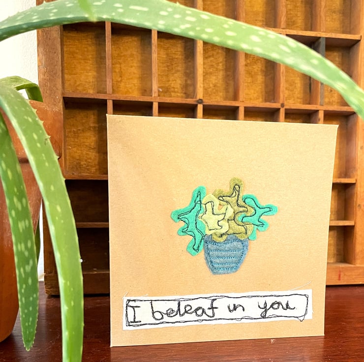 Textile Card - "Beleaf in You" free m... - Folksy
