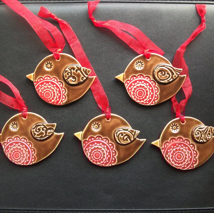 Ceramic robin Christmas decoration - Folksy