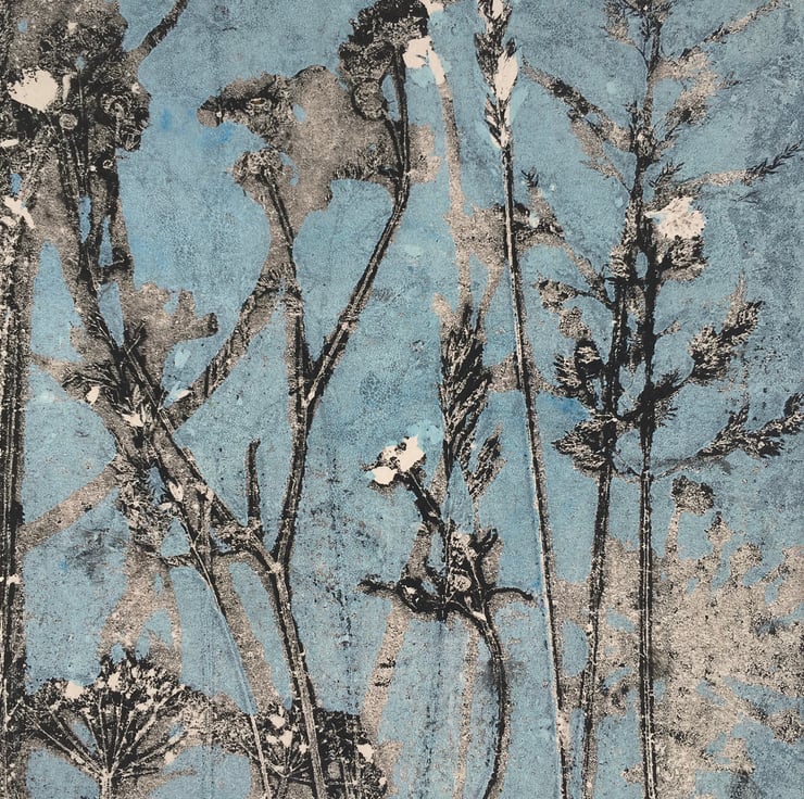 Small blue floral original monoprint by Stef Mi... - Folksy