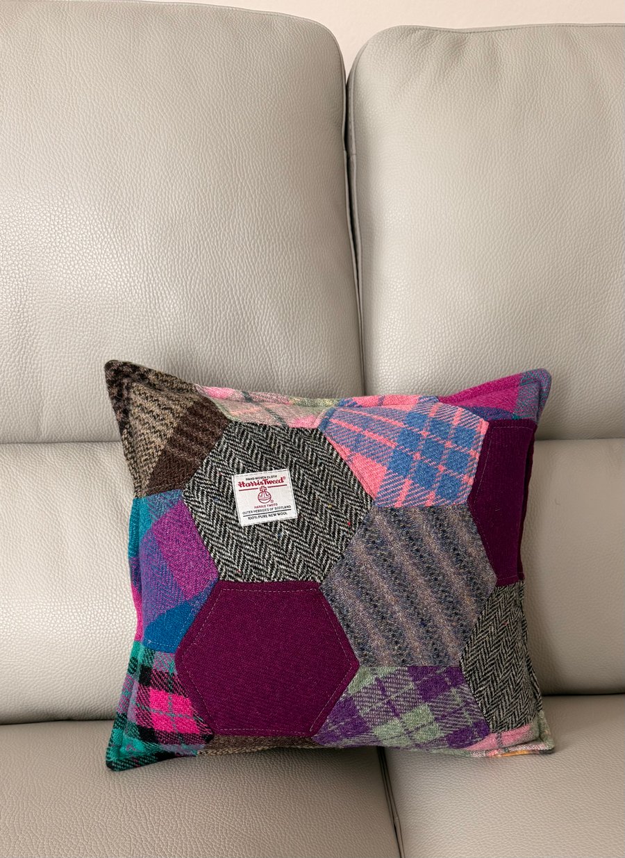 A Beautiful Harris Tweed Patchwork Cushion - Folksy