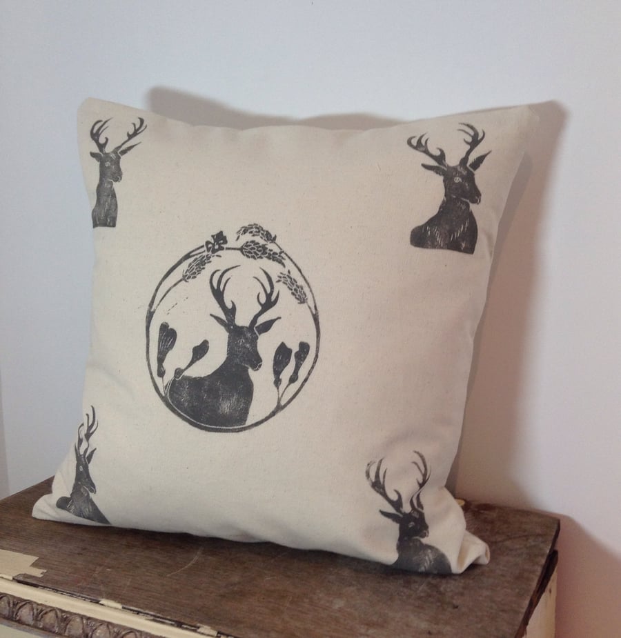 Hand printed Stag Cushion Cover - Folksy