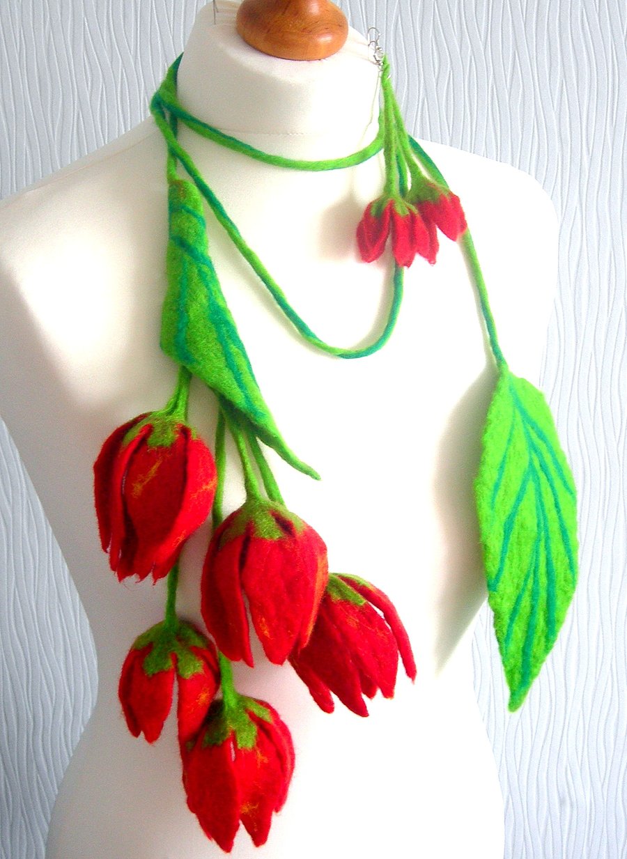 Hand Felted, Wool Jewelry felted necklace-bel... - Folksy