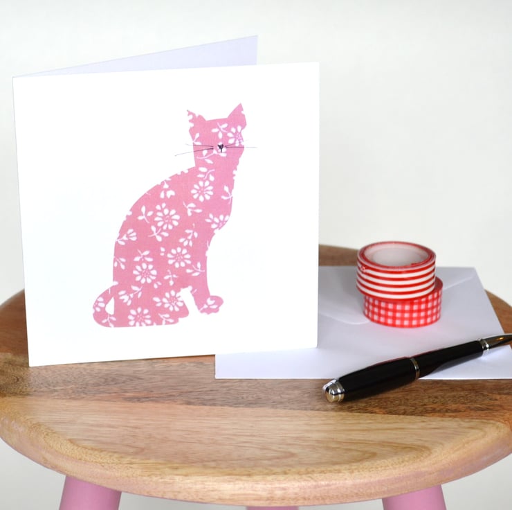 Red cat blank card of a sitting cat silhouette ... - Folksy