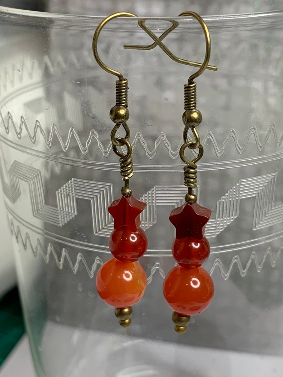Carnelian Star and Garnet earrings. - Folksy