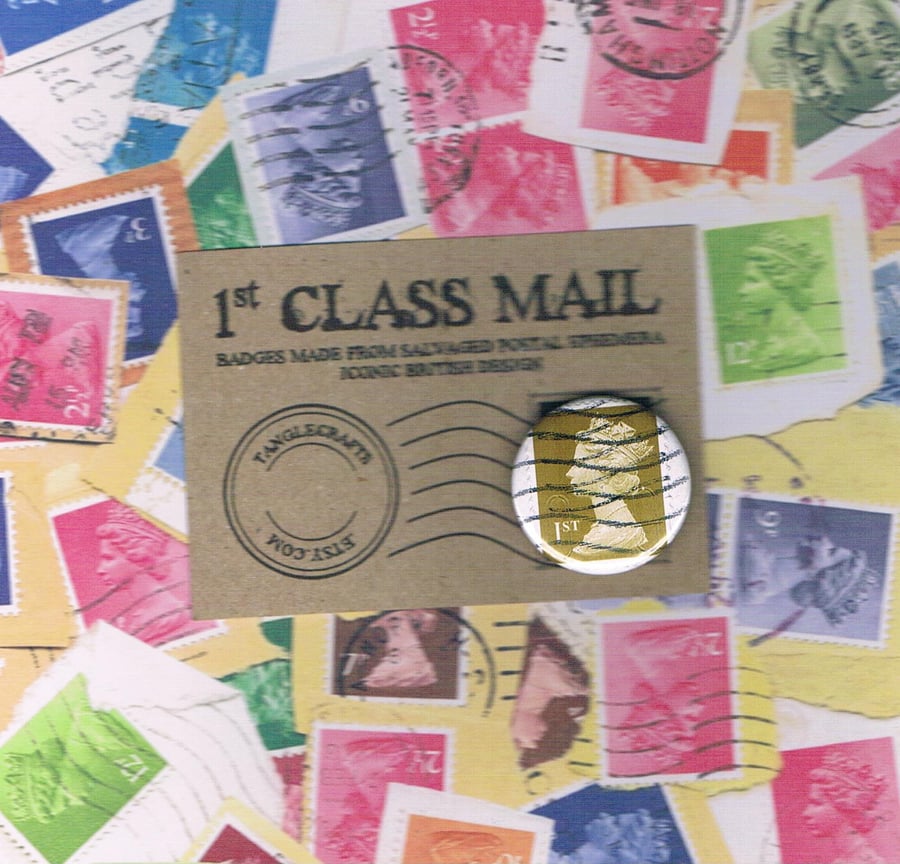 1ST CLASS MAIL Gold Machin - Upcycled vintage p... - Folksy